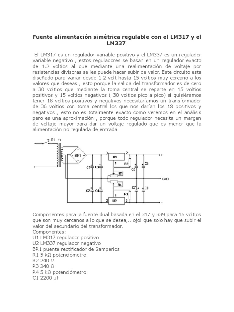 Fuente Regulable Simetrica +-15V | PDF | Resistencia Eléctrica y ...