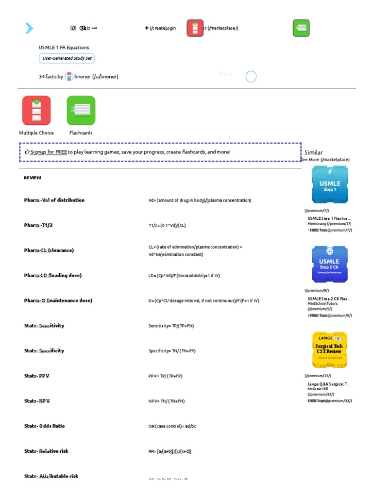 USMLE 1 FA Equations (Step 1 Study) Flashcards - Memorang PDF | PDF ...