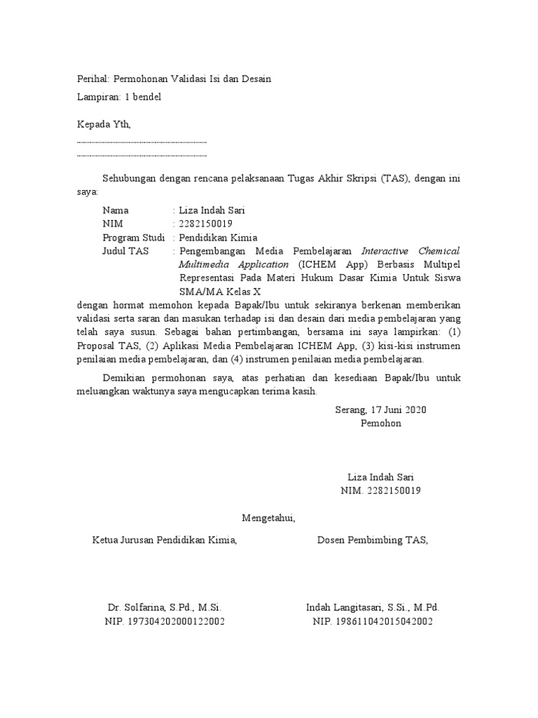 Surat Permohonan Validator | PDF