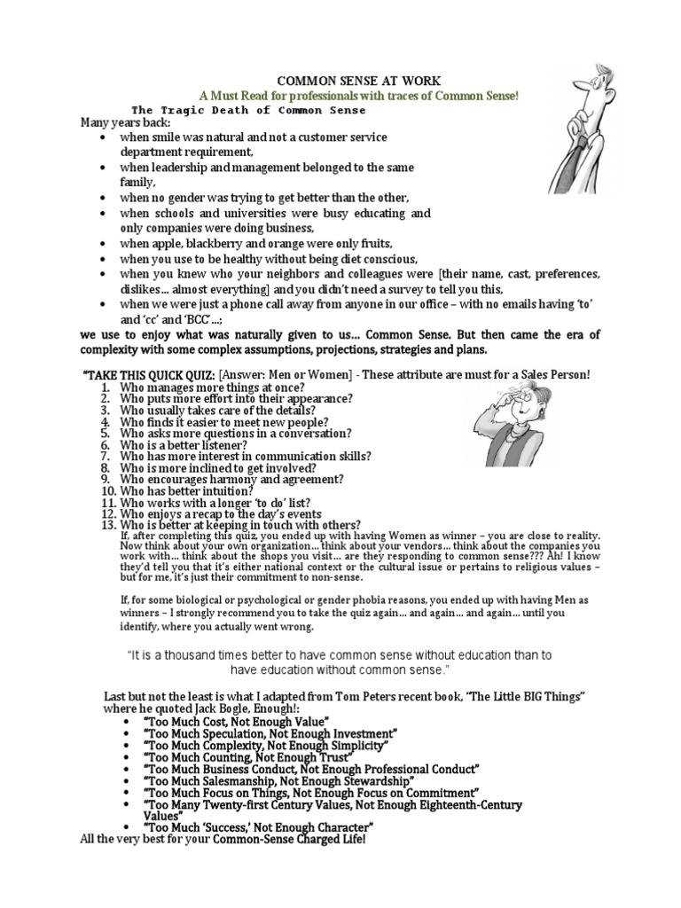Common Sense at Work The Tragic Death of Common Sense | PDF ...