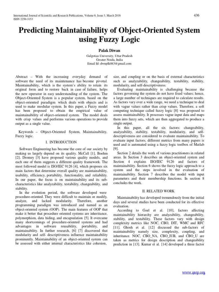 Predicting Maintainability Of Object Oriented System Using Fuzzy Logic Download Free Pdf