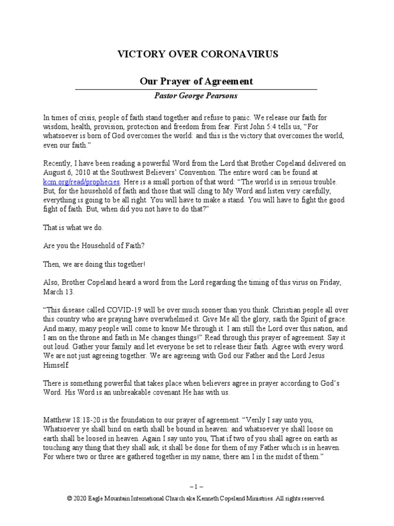 Victory Over Coronavirus Our Prayer of Agreement: Pastor George ...