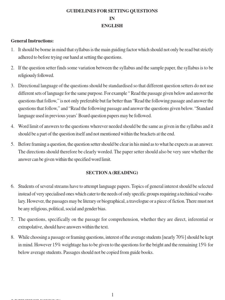 Guidelines For Setting Questions IN English: D:/Three/Cbse/Sqp Dass ...