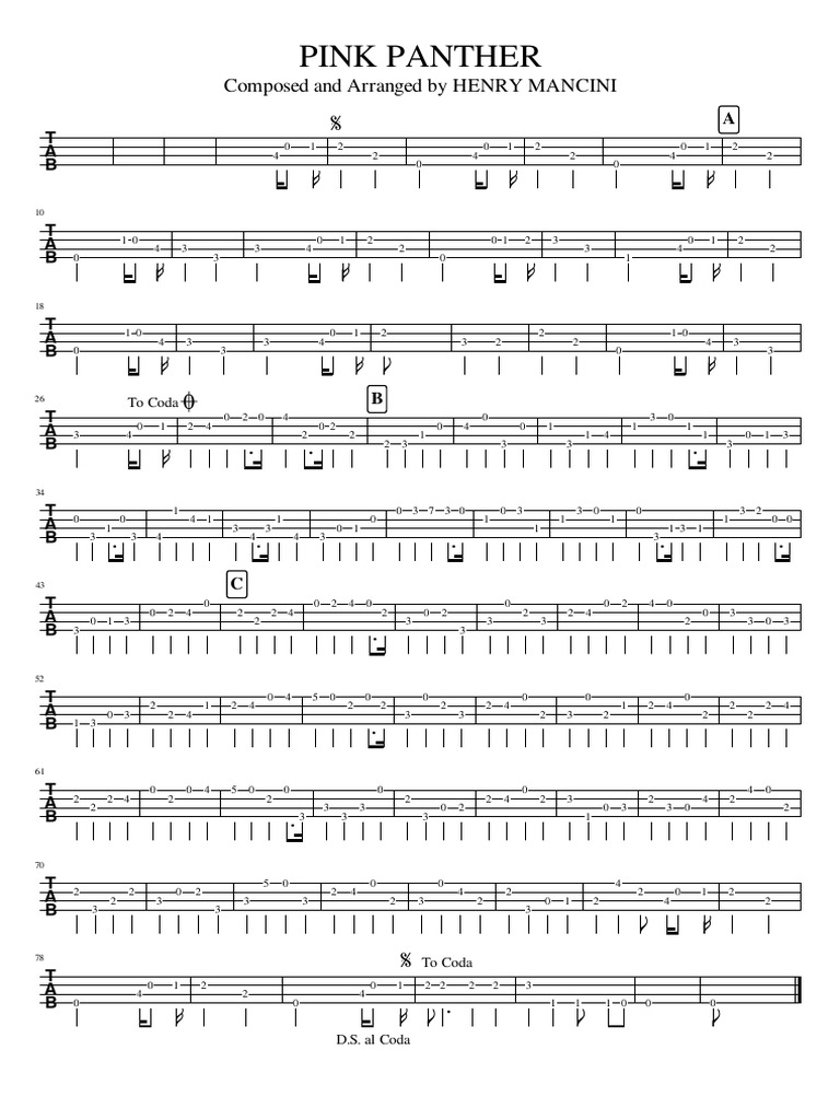 Pink Panther Bass Tab PDF | PDF