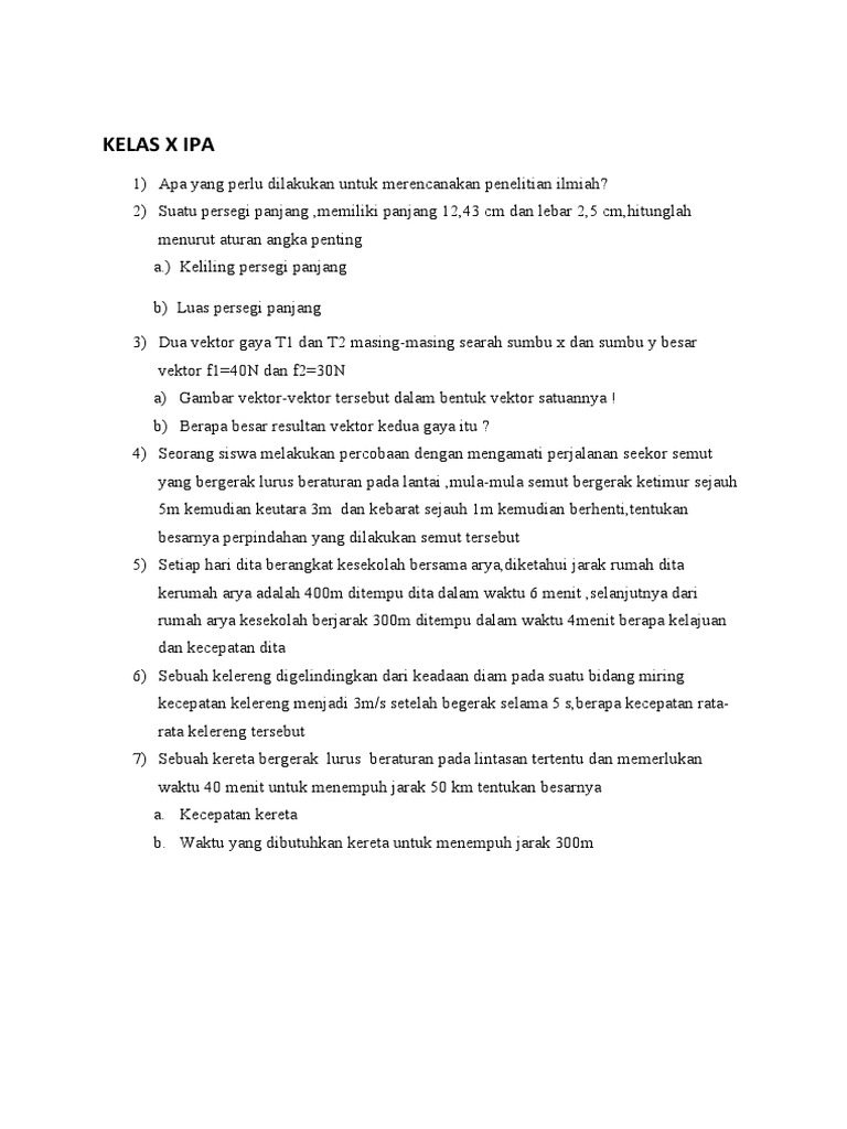 Soal Fisika Kelas X IPA dan IPS | PDF | Metode & Bahan Ajar | Sains & Matematika