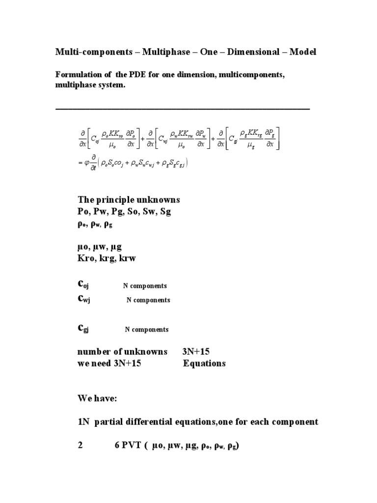 Formulation of The PDE For One Dimension, Multicomponents, Multiphase System. | PDF | Teaching ...