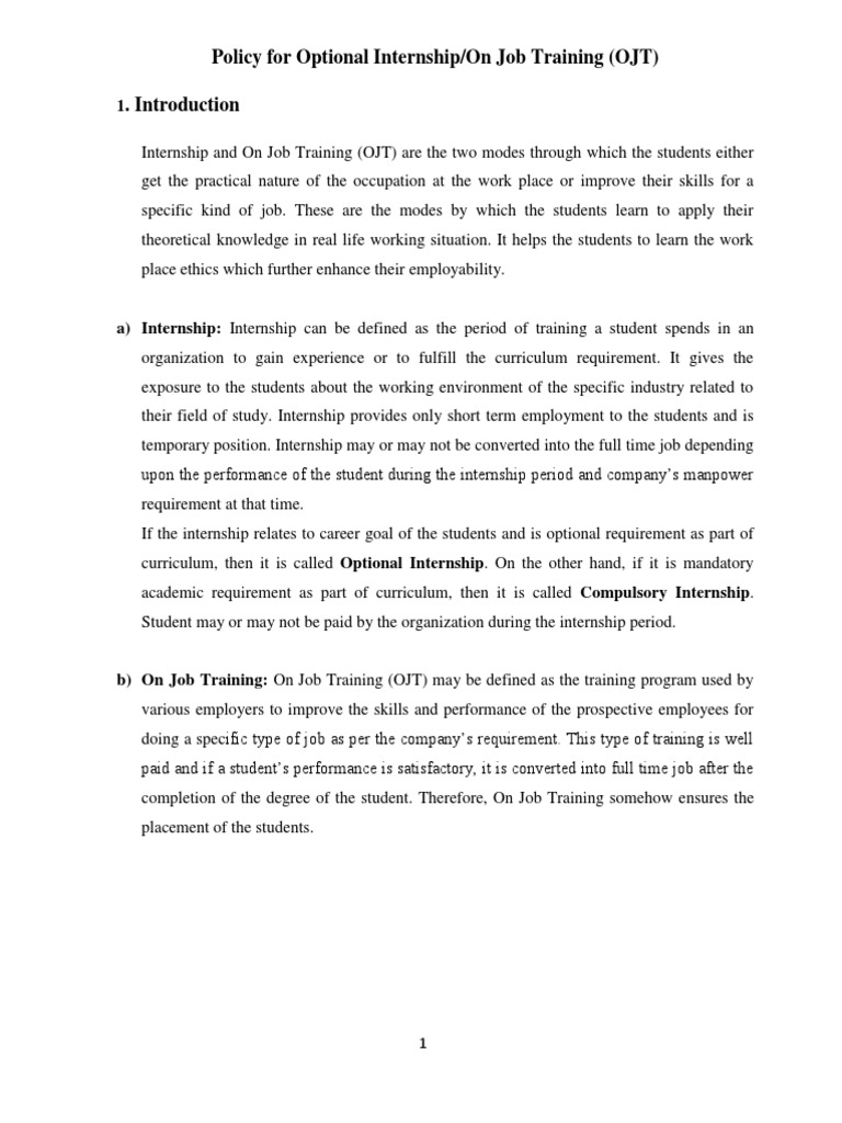 On Job Training and Internship Policy 2 | PDF | Internship | Job Hunting
