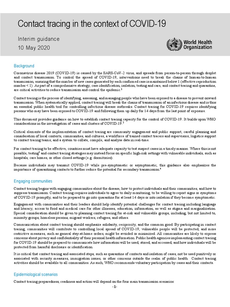 Contact Tracing in The Context of COVID-19: Interim Guidance 10 May ...
