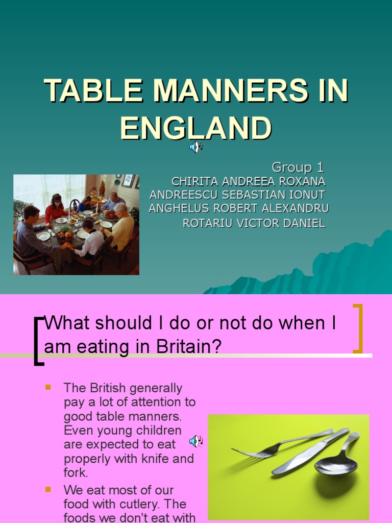 Table Manners in England | PDF | Eating Behaviors Of Humans | Food And ...