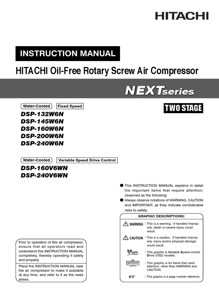 HITACHI Oil-Free Rotary Screw Air Compressor: Instruction Manual | PDF ...