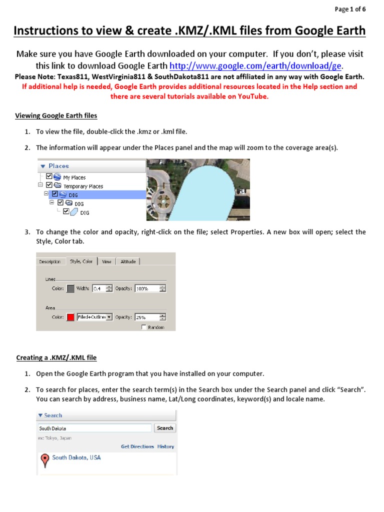 Instructions To View & Create .KMZ/.KML Files From Google Earth | PDF ...