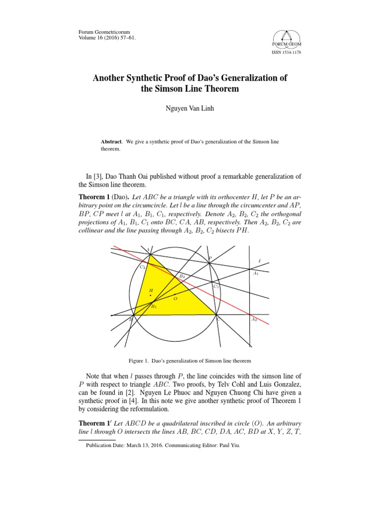 Another Synthetic Proof of Dao's Generalization of The Simson Line ...