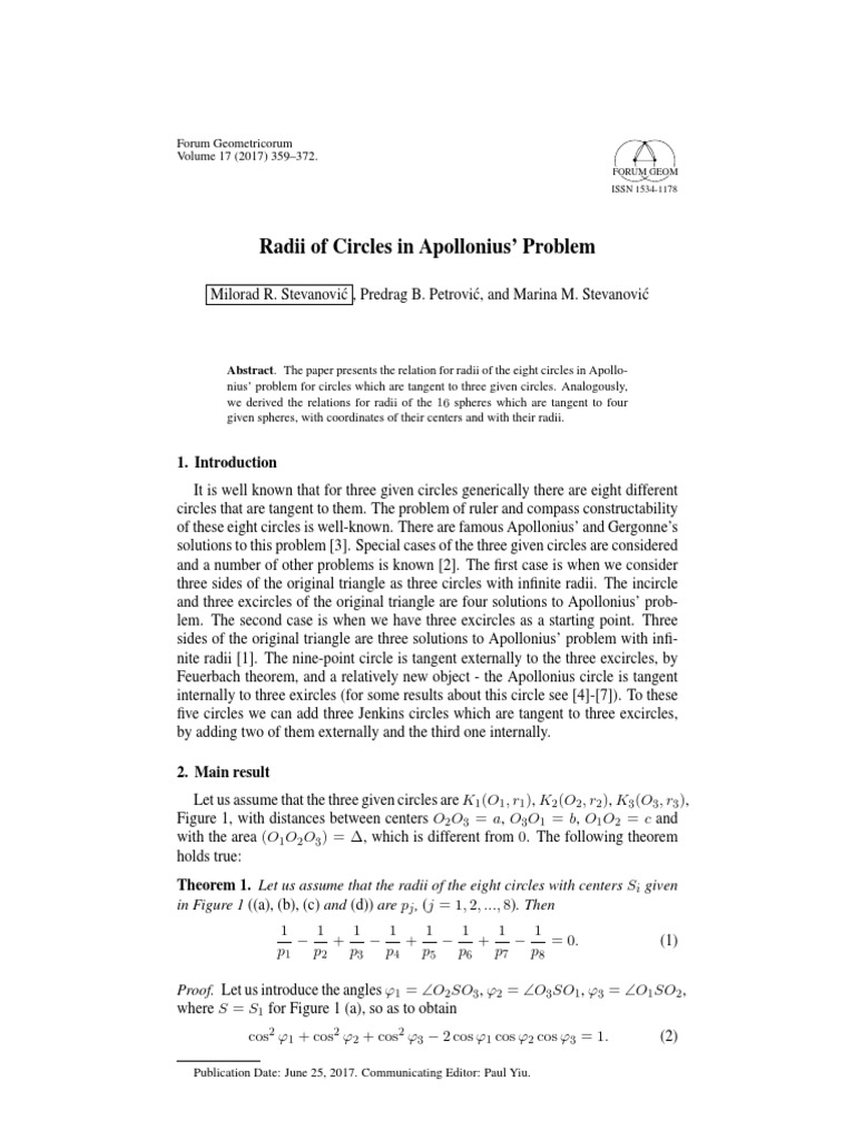 Radii of Circles in Apollonius' Problem | PDF | Triangle Geometry ...