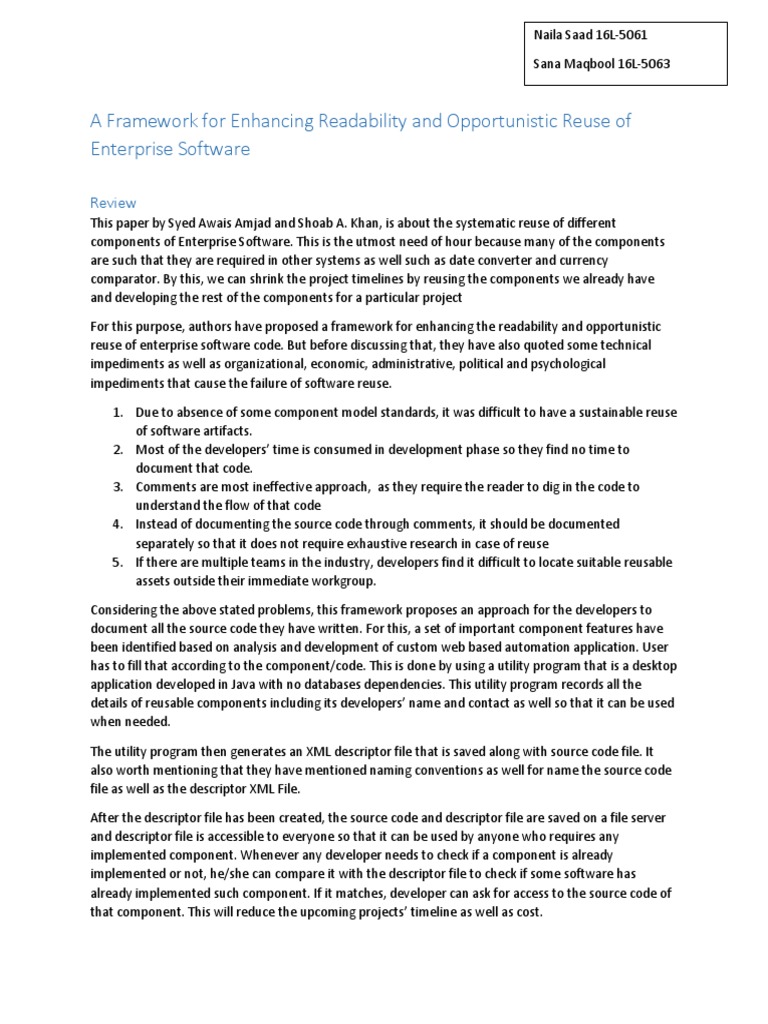 Framework Document | Pdf | Source Code | Reuse