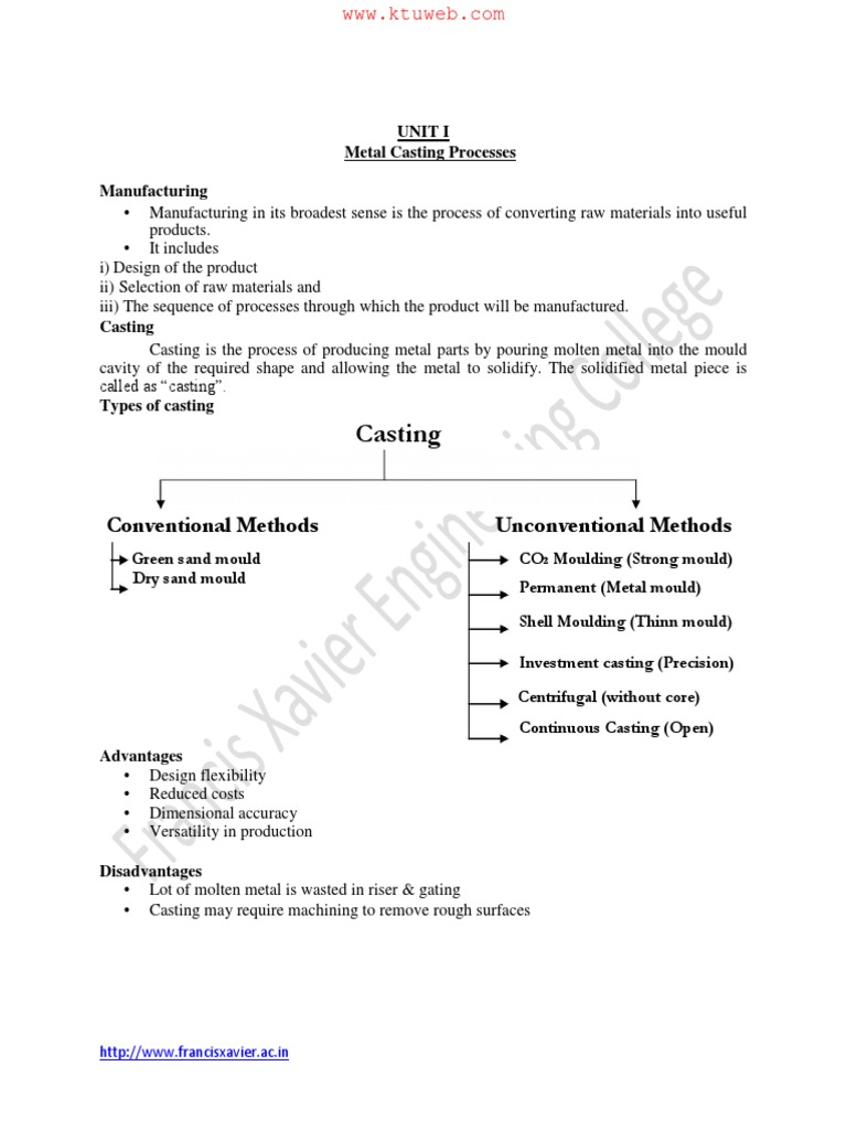 Casting: Conventional Methods Unconventional Methods | PDF | Casting ...