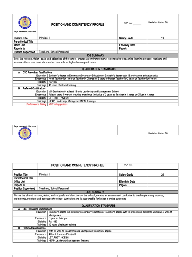 Personnel and Competency Profile For Principals | PDF | Strategic ...