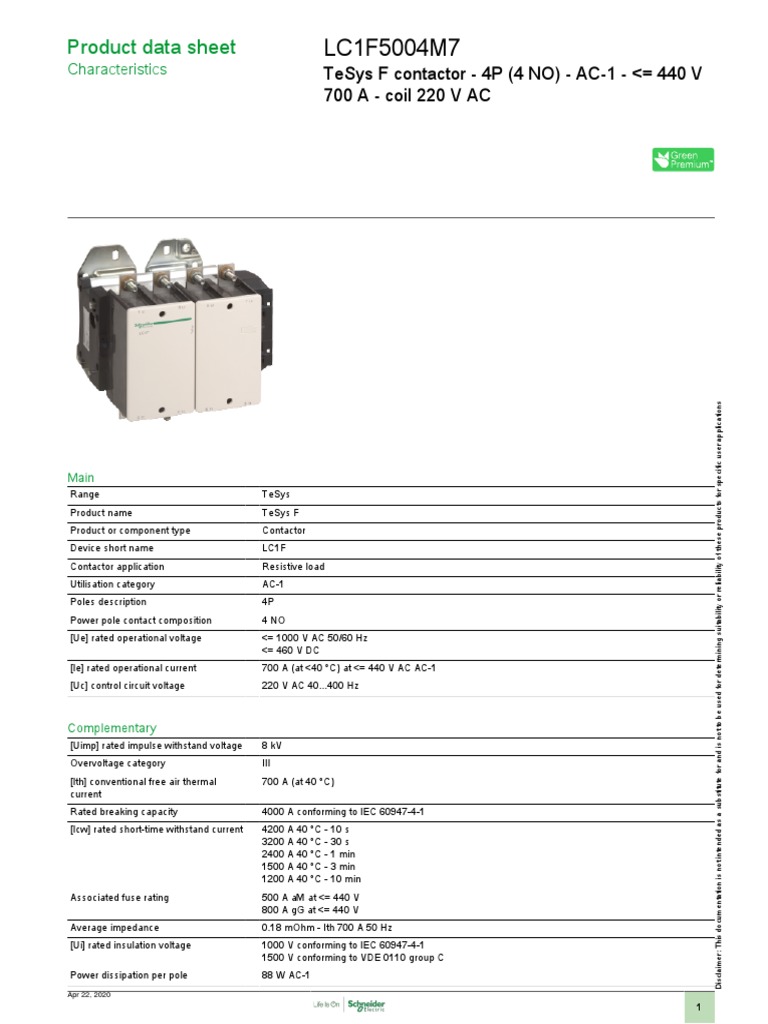 LC1F5004M7: Product Data Sheet | PDF | Alternating Current | Electrical Engineering
