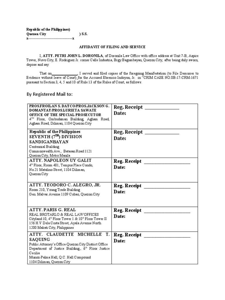 Legal Filing and Service Notice | PDF | Affidavit | Courts