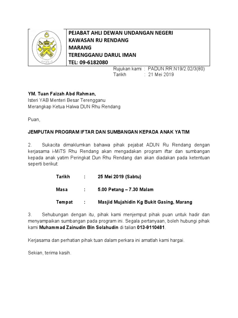Surat Jemputan Program Ifatr Dan Sumbangan Anak Yatim | PDF