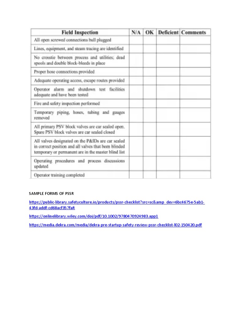 PSSR Form | PDF