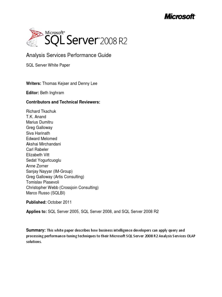 SSAS 2008 R2 Performance Guide PDF | PDF | Database Index | Microsoft ...
