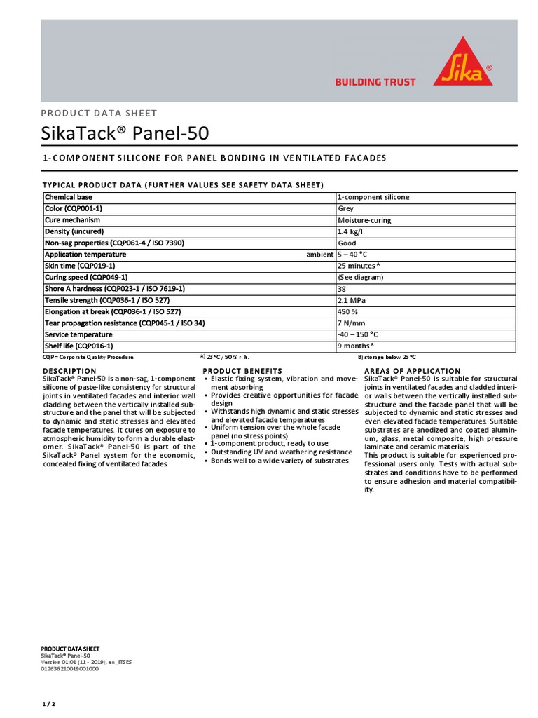 Sikatack® Panel-50: Product Data Sheet | PDF | Silicone | Composite ...