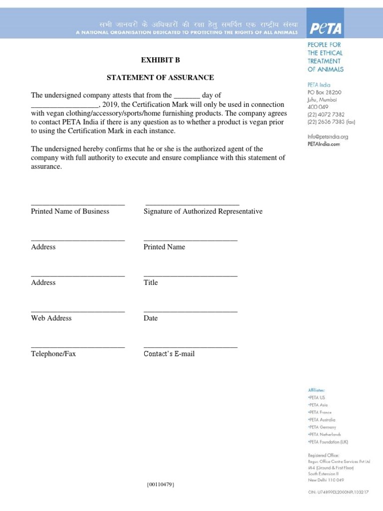 Exhibit B Statement of Assurance | PDF