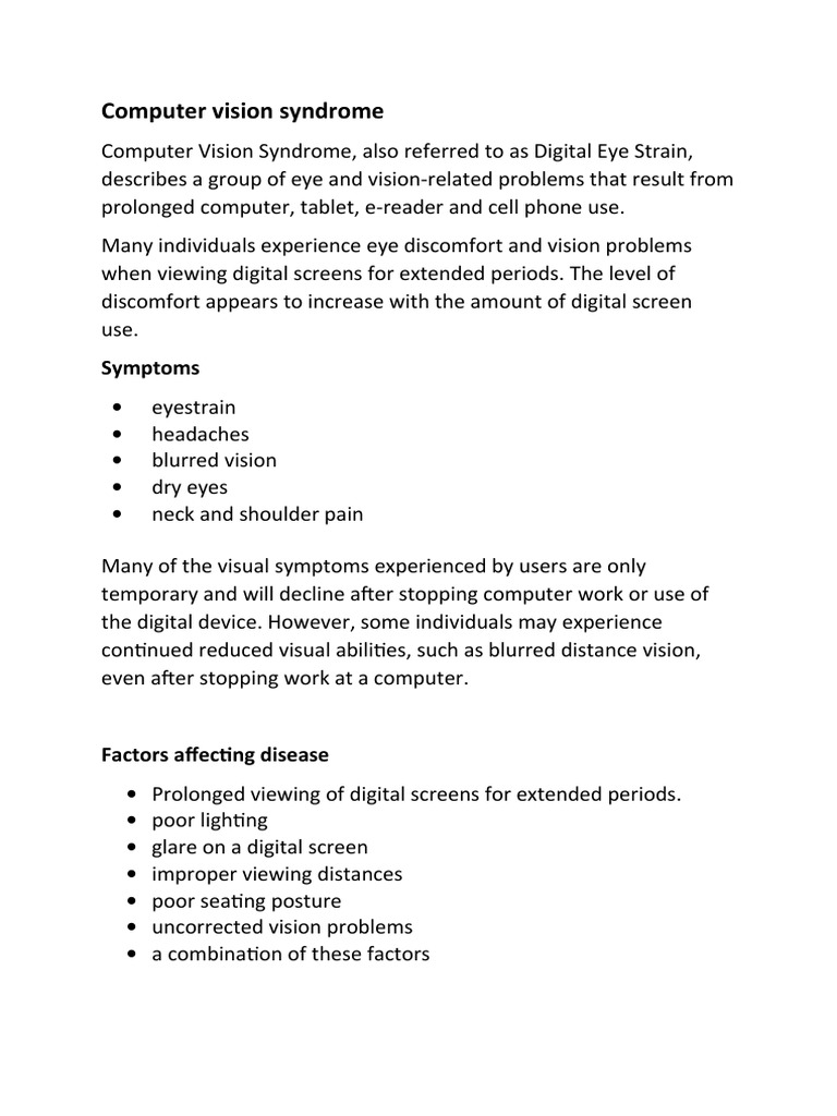Computer Vision Syndrome | PDF | Vision | Clinical Medicine