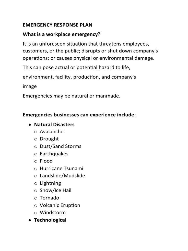 Emergency Response Plan Final Notes | PDF | Emergency | Emergency ...