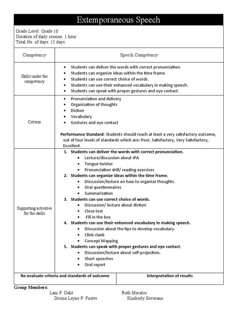 Extemporaneous Speech: Skills Under The Competency | Download Free PDF ...