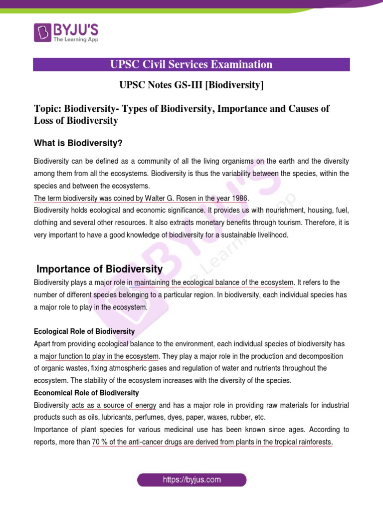 Biodiversity UPSC Notes GS III | PDF | Biodiversity | Species