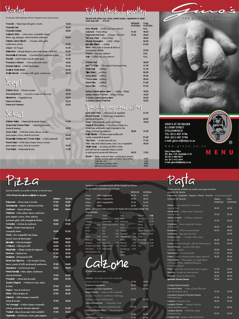 Gino's Pizza Menu Overview | PDF | Pasta | Pizza