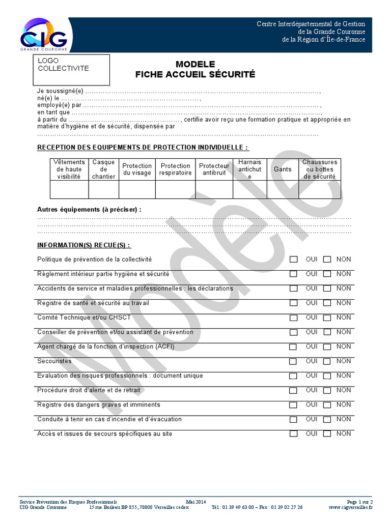 Modèle de Fiche d'Accueil Sécurité | PDF | Prophylaxie | Prévention
