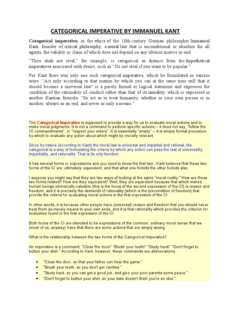 Categorical Imperative by Immanuel Kant | PDF | Immanuel Kant | Reason