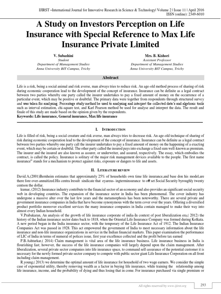 A Study On Investors Perception On Life Insurance With Special ...