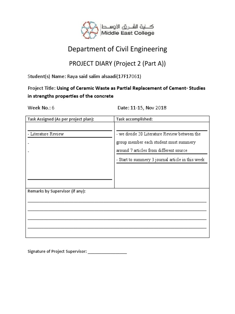 Project Diary - Week - 6 | PDF