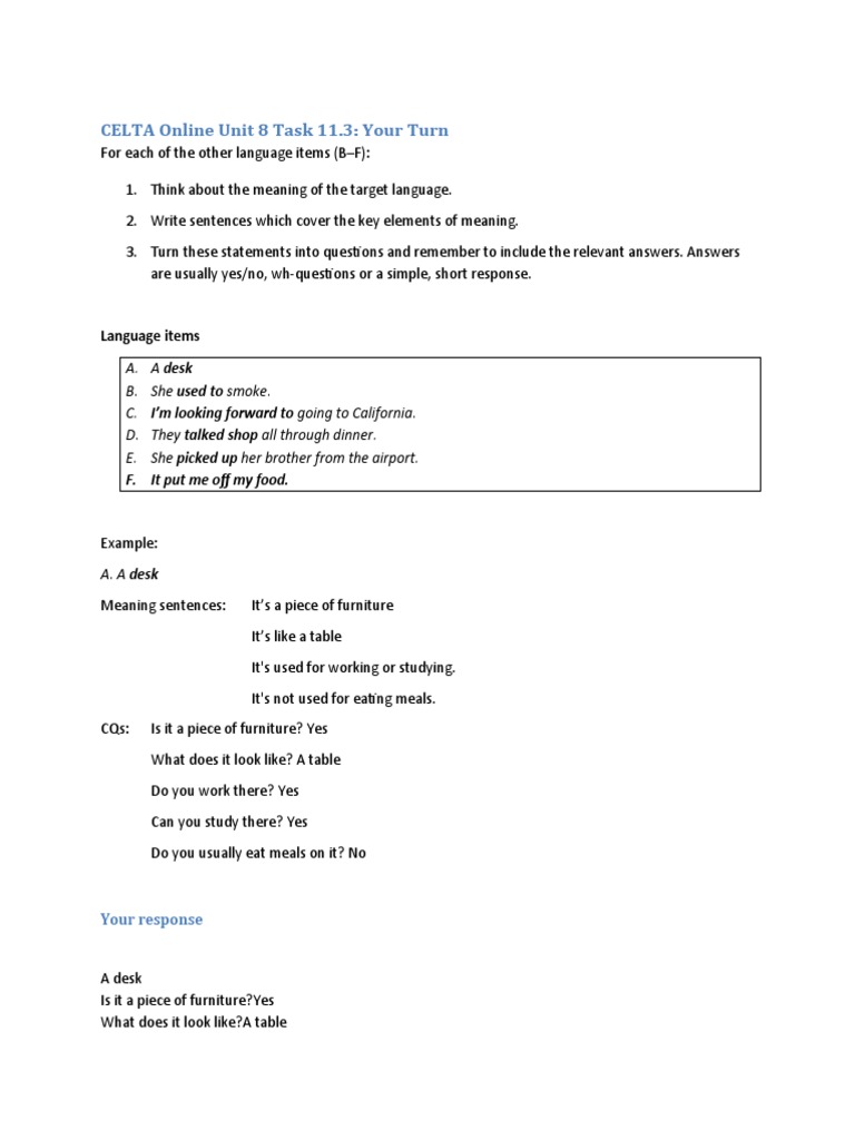 CELTA Online Unit 8 Task 11-3 - Your Turn | PDF | Question | Psychological Concepts