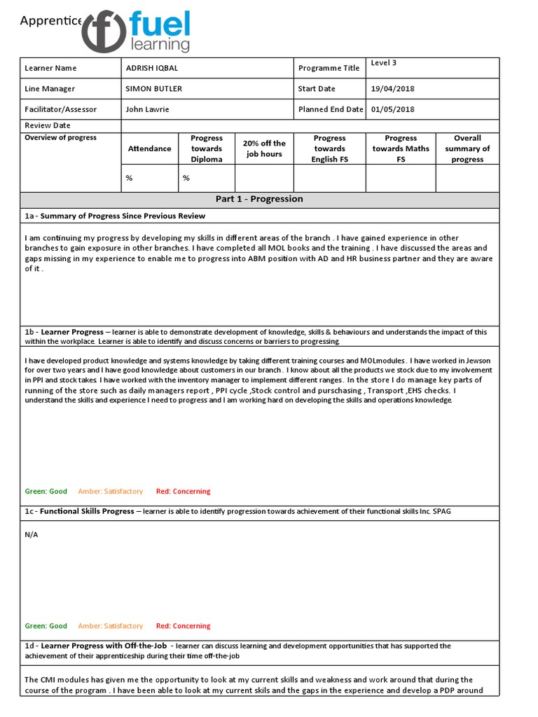 Progress Review Template | PDF | Apprenticeship | Competence (Human ...