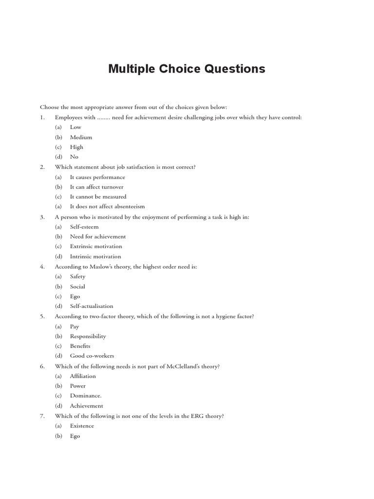 Motivation and Morale Multiple Choice Questions PDF | PDF | Computers