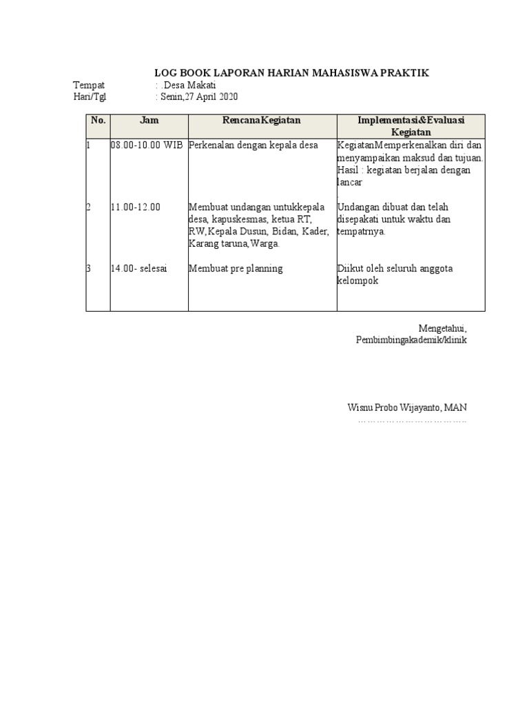 Log Book Laporan Harian Mahasiswa Praktik-1 | PDF