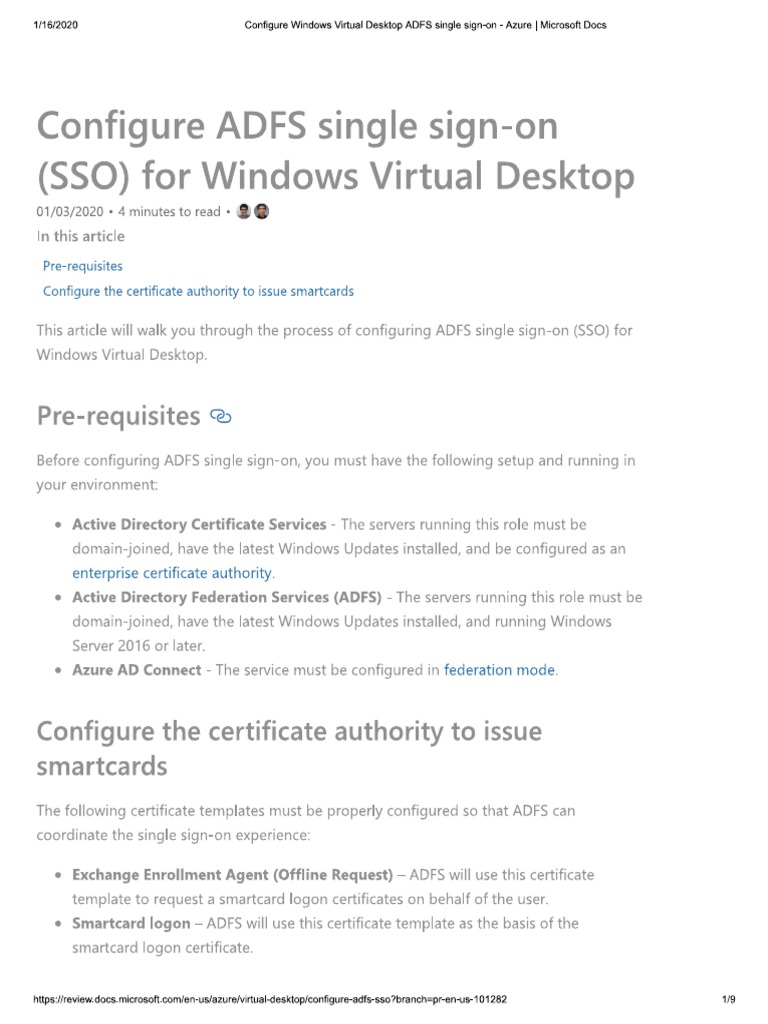 Adfs Sso WVD | PDF