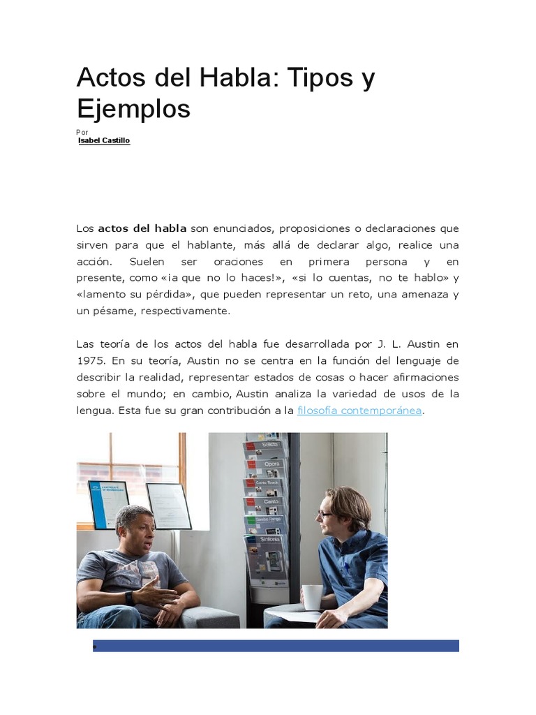 Los Actos de Habla, Tipos y Ejemplo | PDF | Lingüística | Comunicación ...