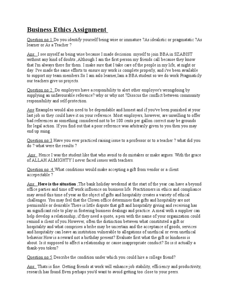 Ethics Assignment 1 | PDF | Fiduciary | Trust Law