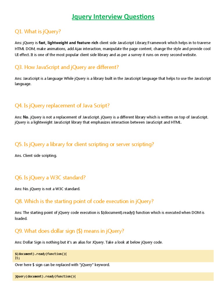 Jquery Inrerview Questions Pdf J Query Ajax Programming