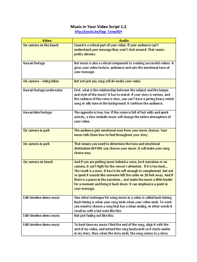 Using Music in Your Video Script | Download Free PDF | Entertainment ...