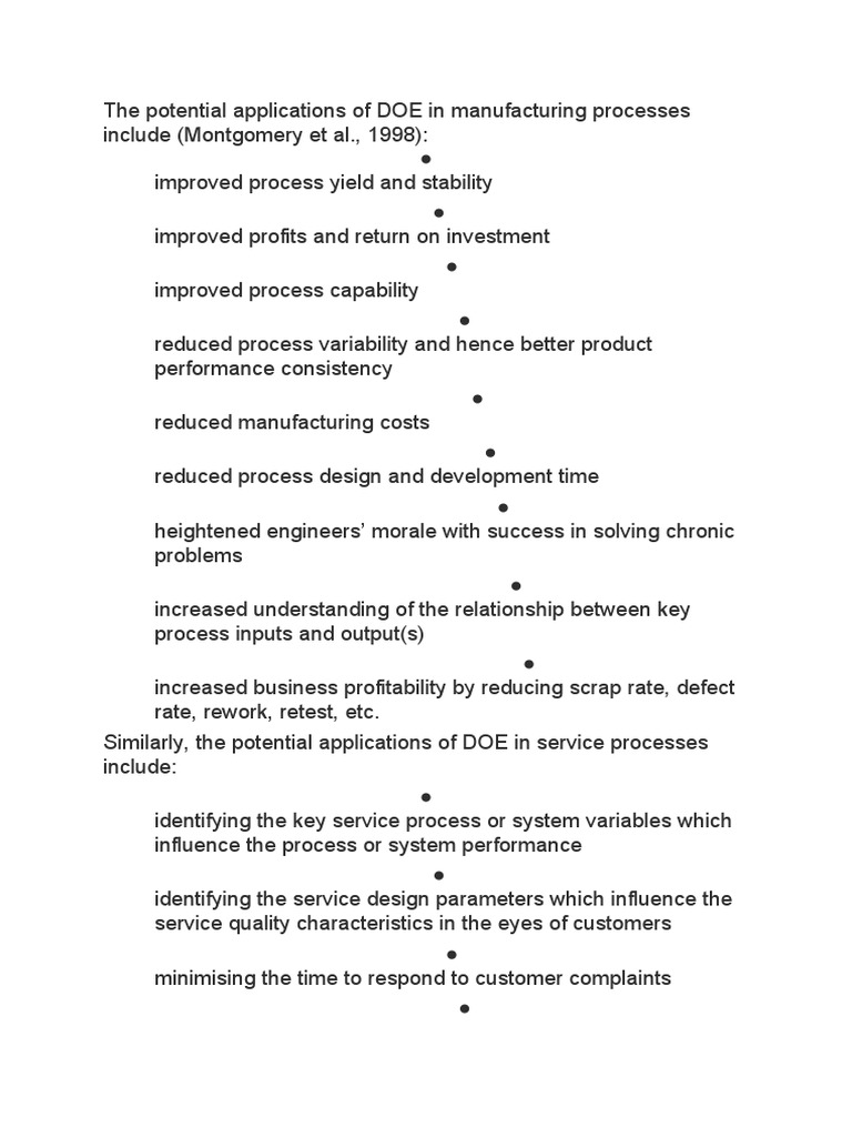 The Potential Applications of DOE in Manufacturing Processes Include ...
