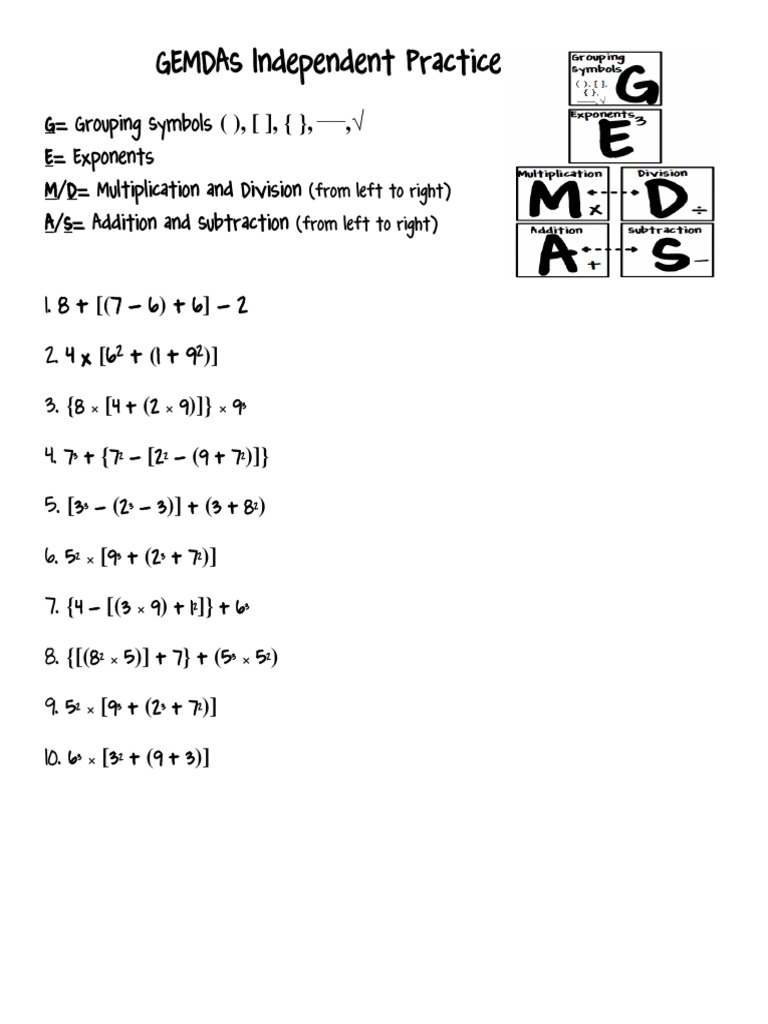 Gemdas Independent Practice | PDF