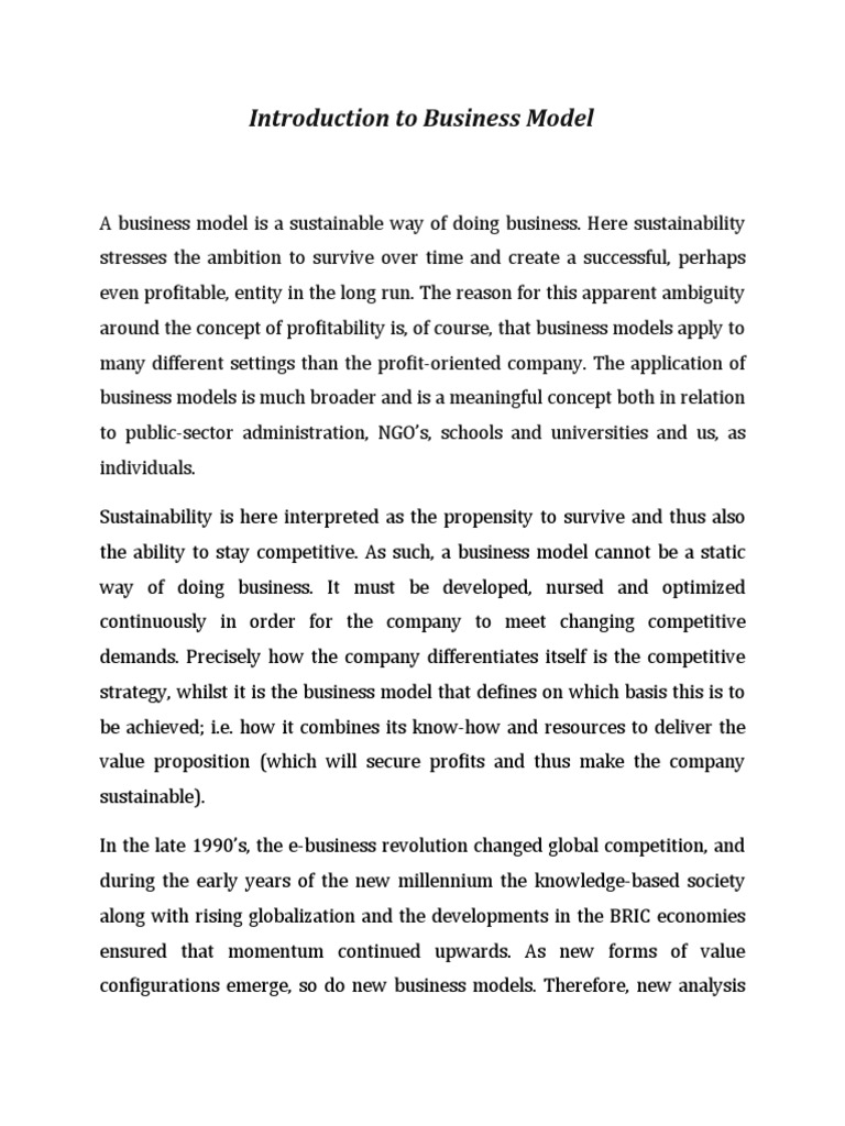 Introduction To Business Model | PDF | Business Model | Strategic ...