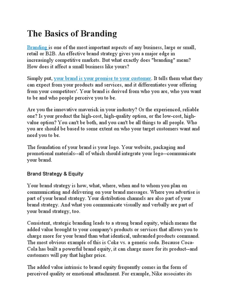 The Basics of Branding 1 | Download Free PDF | Brand Management | Brand