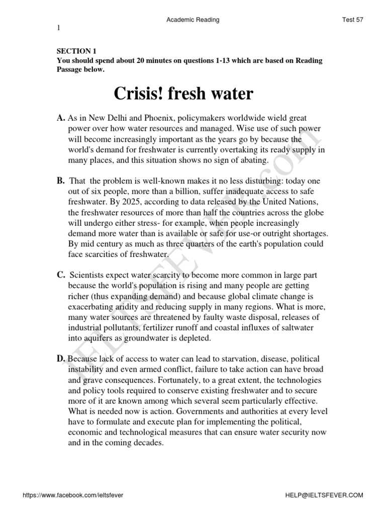 Academic Reading Practice Test 57 PDF | PDF | Water Scarcity | Fish